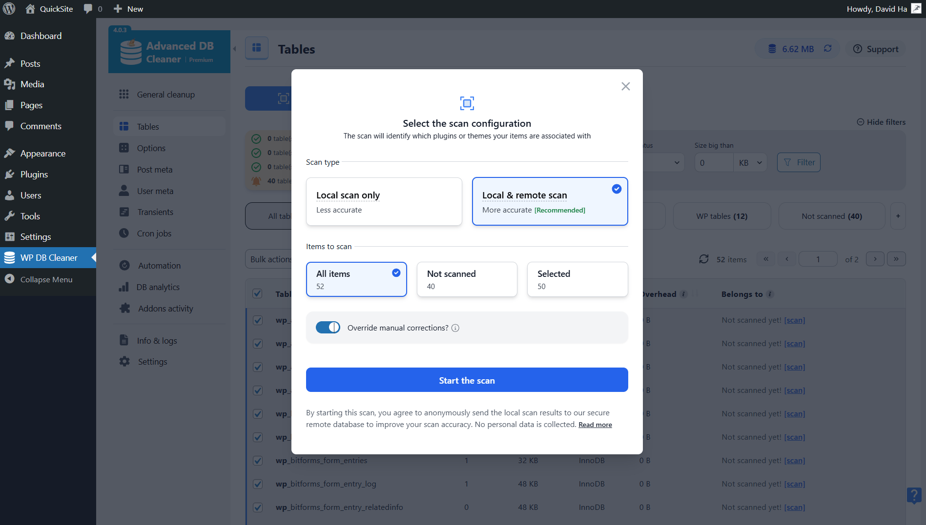 QS • Dọn rác WordPress với Advanced Database Cleaner Premium